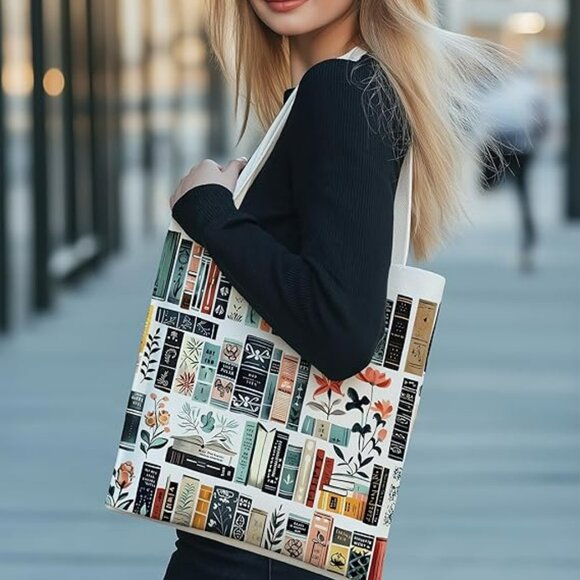 Bags | Library Books Canvas Tote Bag With Pattern For Women Gift Sturdy ...